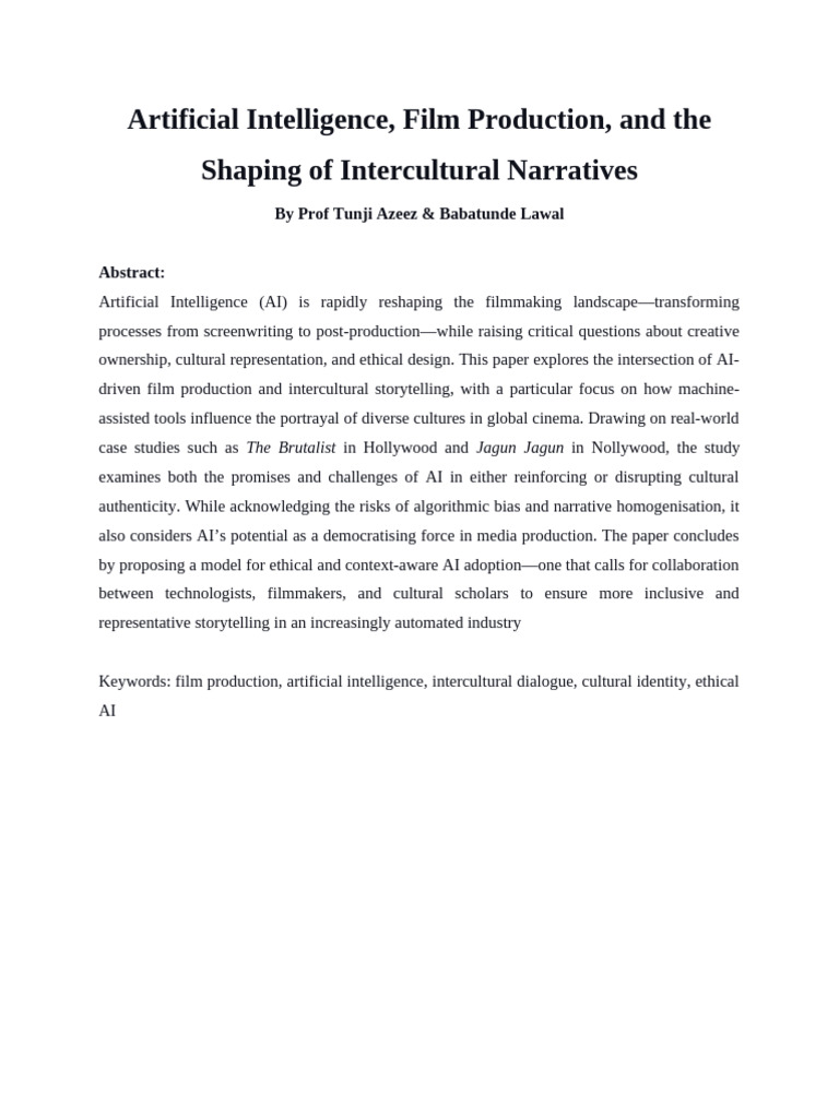 AI's Impact on Intercultural Film Narratives | PDF | Artificial ...