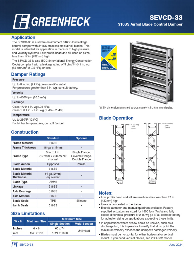Regulation Damper - Sevcd33 - Submittal | PDF | Manufactured Goods | Mechanical Engineering