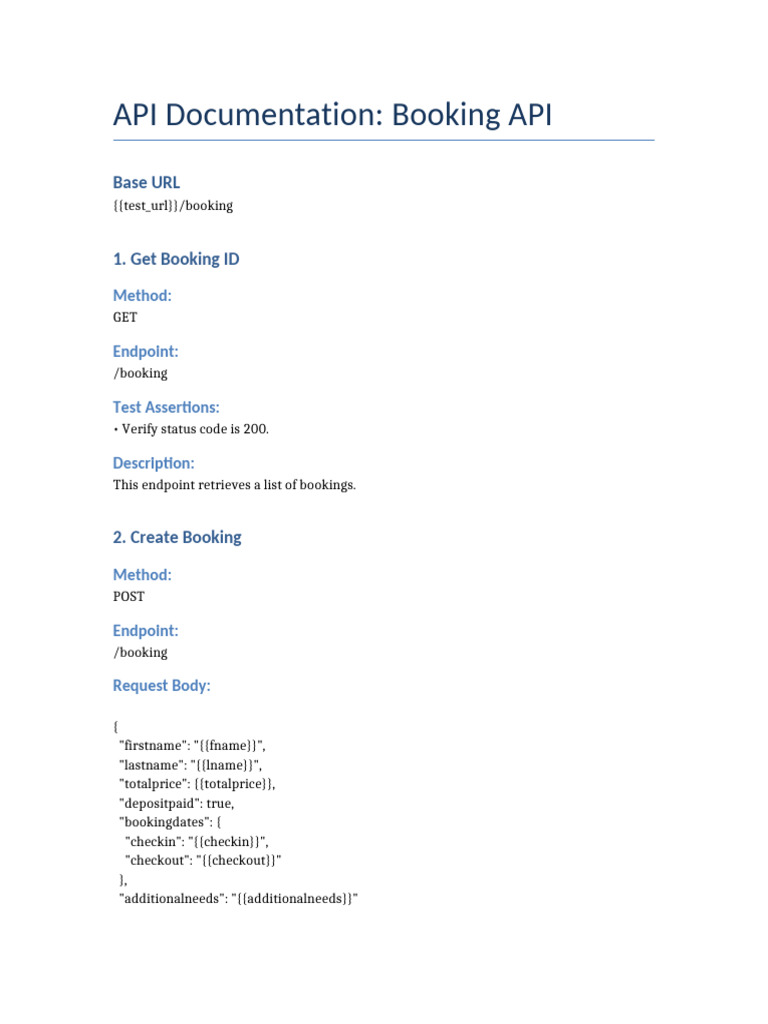Booking API Documentation | PDF | Computing | Software Engineering