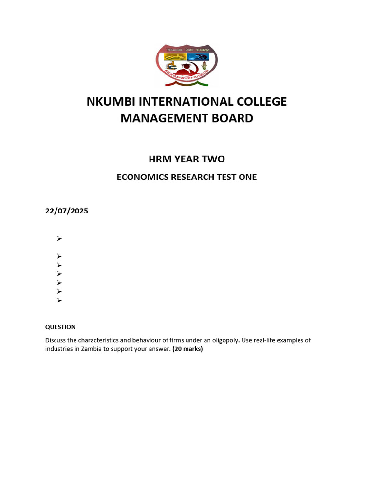 Economics Research Test One HRM Y2 | PDF