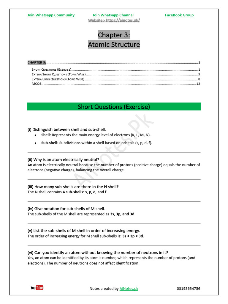 Atomic Structure Study Guide and Notes | PDF | Atoms | Atomic Orbital
