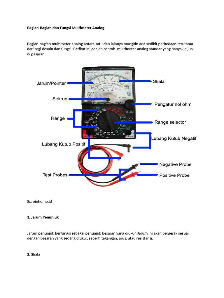 Bagian dan Fungsi Multimeter Analog | PDF