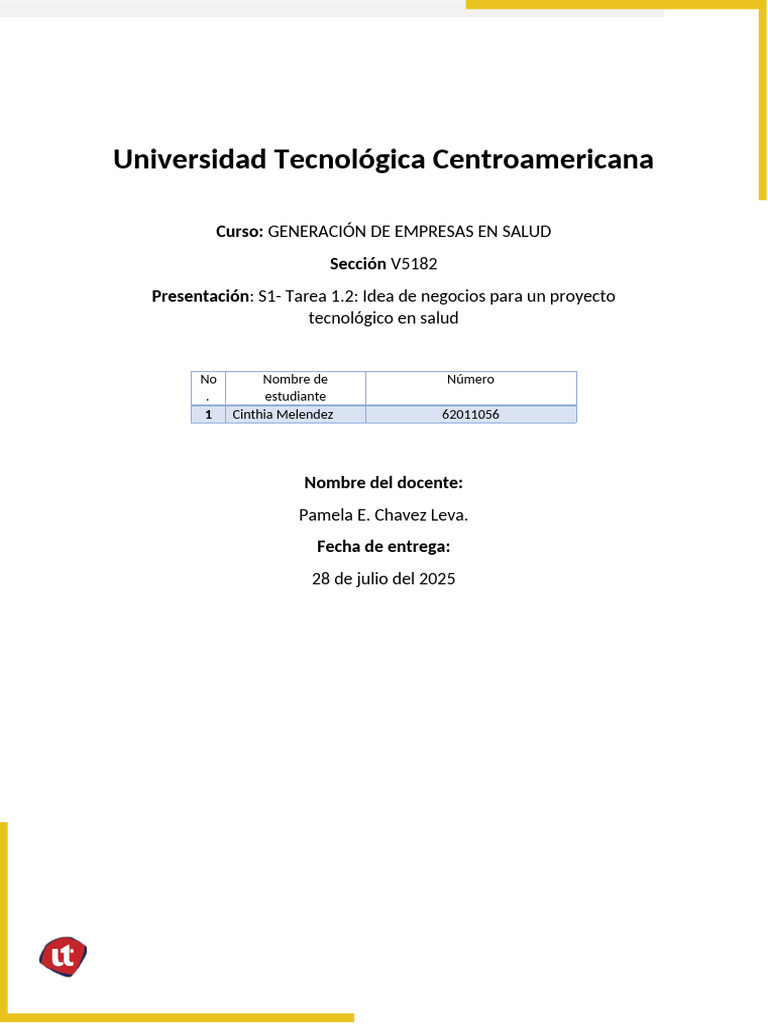 S1 - Tarea 1.2 Idea de Negocios para Un Proyecto Tecnológico en Salud | PDF | Iniciativa ...
