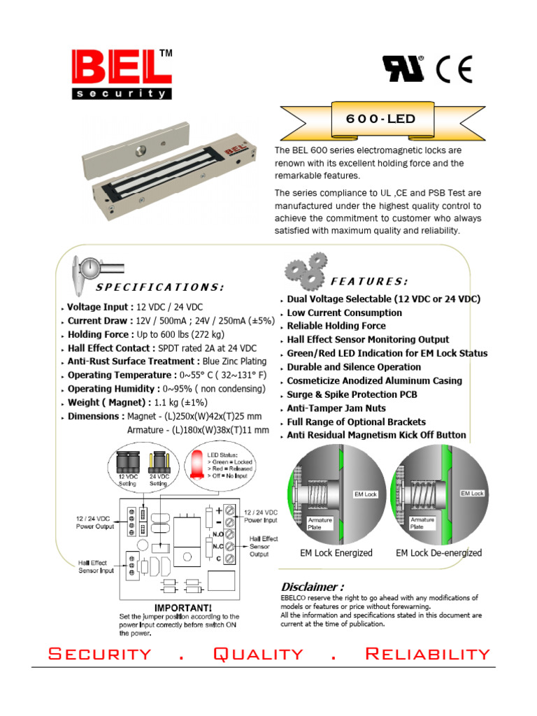 BEL 600 Series Electromagnetic Lock Data | PDF | Electrical Engineering ...