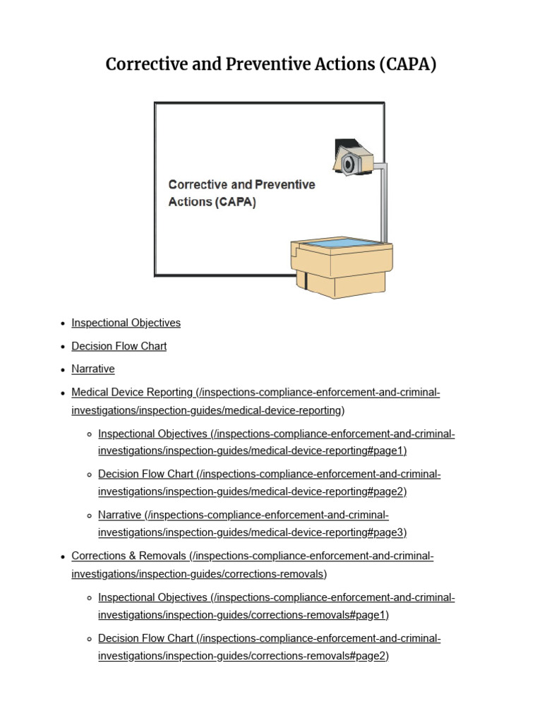 Corrective and Preventive Actions (CAPA) - FDA | PDF | Quality ...
