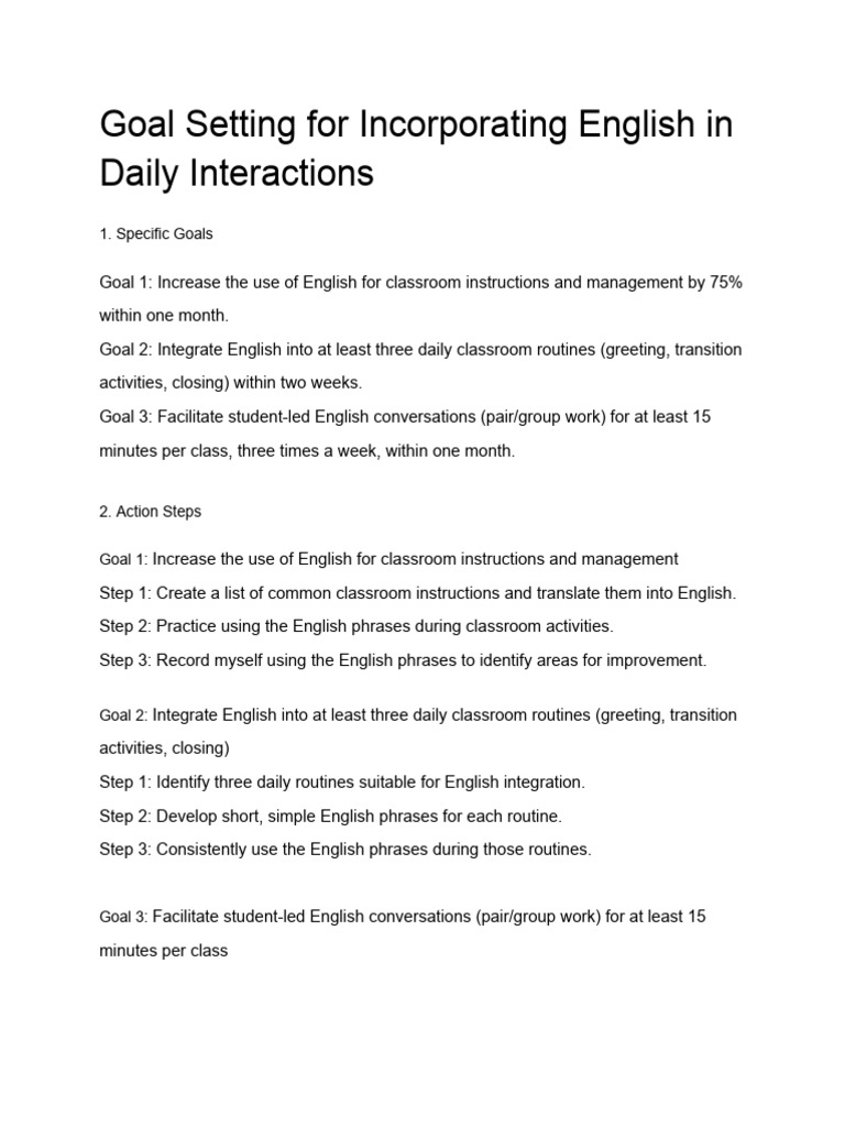 Goal Setting For Incorporating English in Daily Interactions | PDF ...