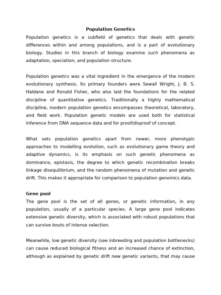 Population Genetics | PDF | Population Genetics | Inbreeding