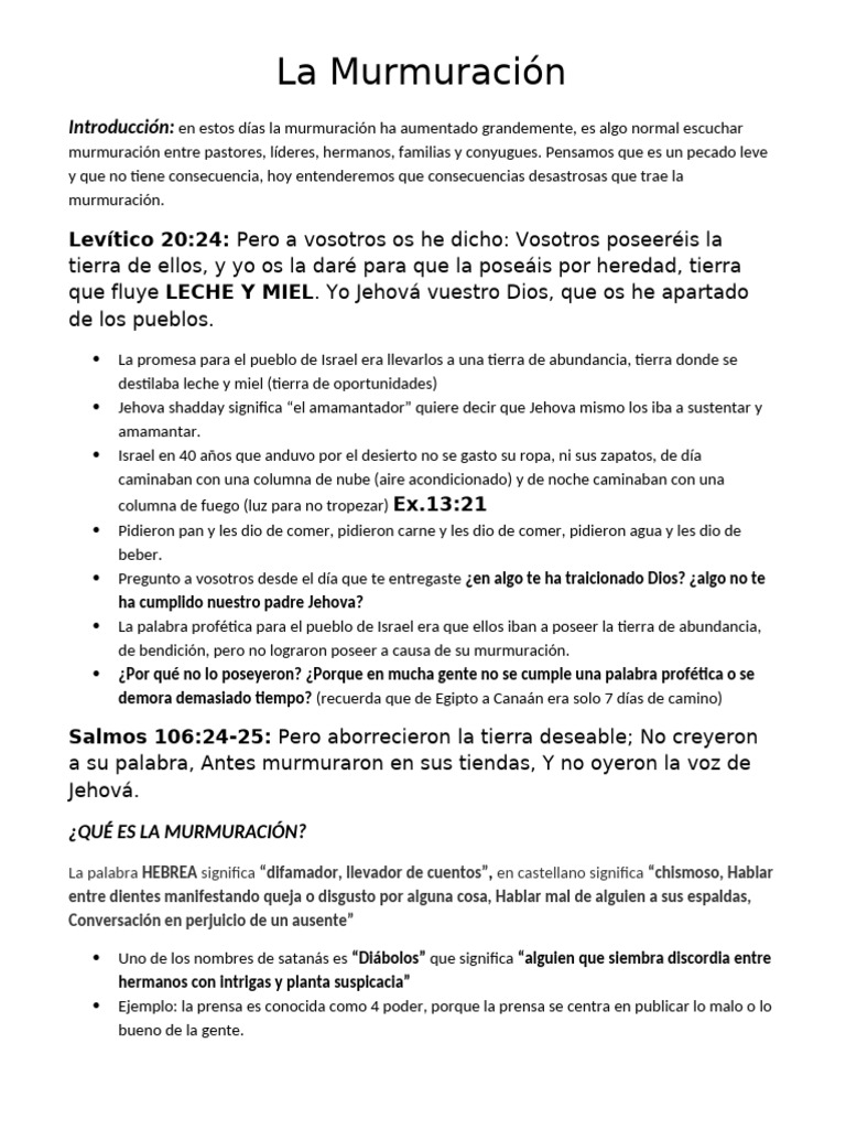 La Murmuración | PDF | Contenido bíblico