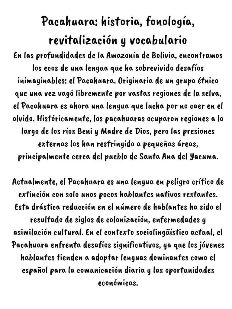 Revitalización de la lengua Pacahuara | PDF | Sociolingüística | Lengua ...