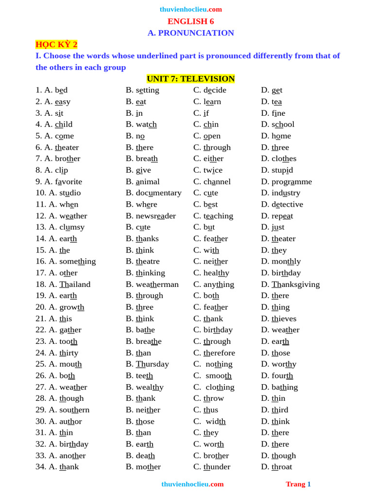 Pronunciation Practice for English 6 | PDF