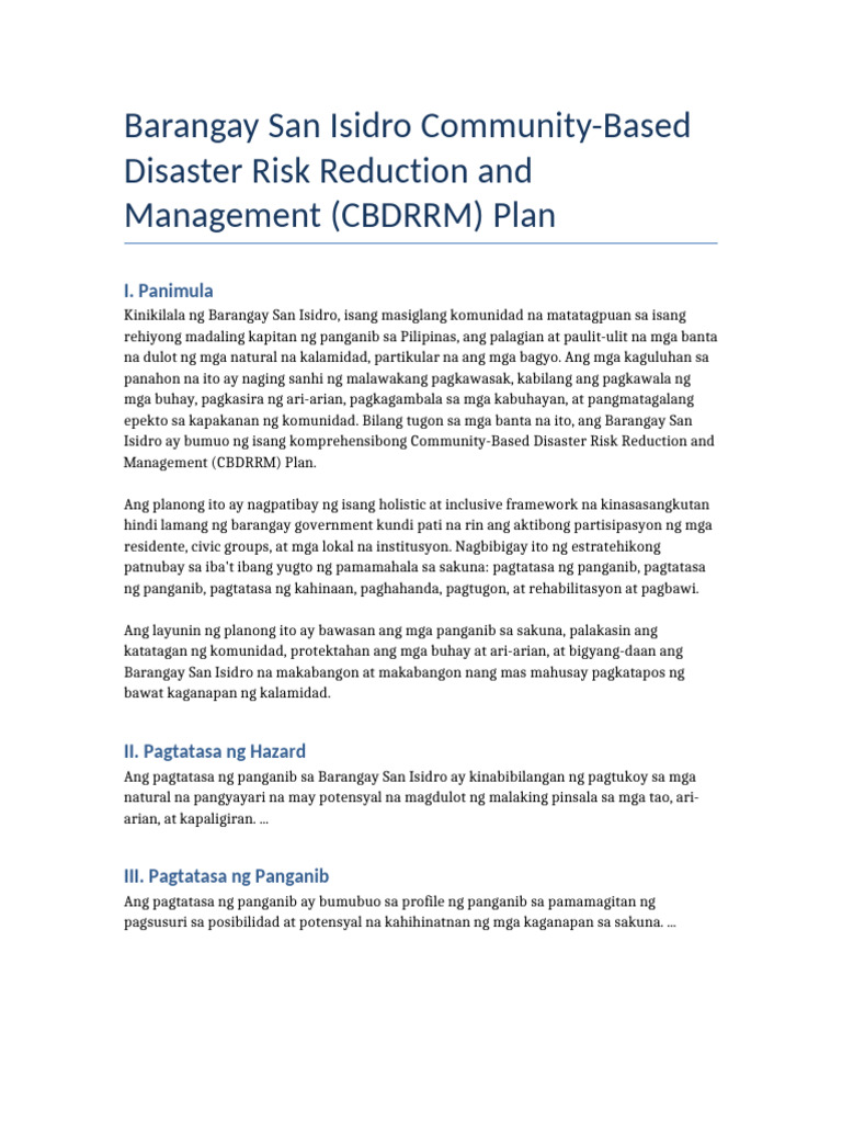 Barangay San Isidro CBDRRM Plan | PDF