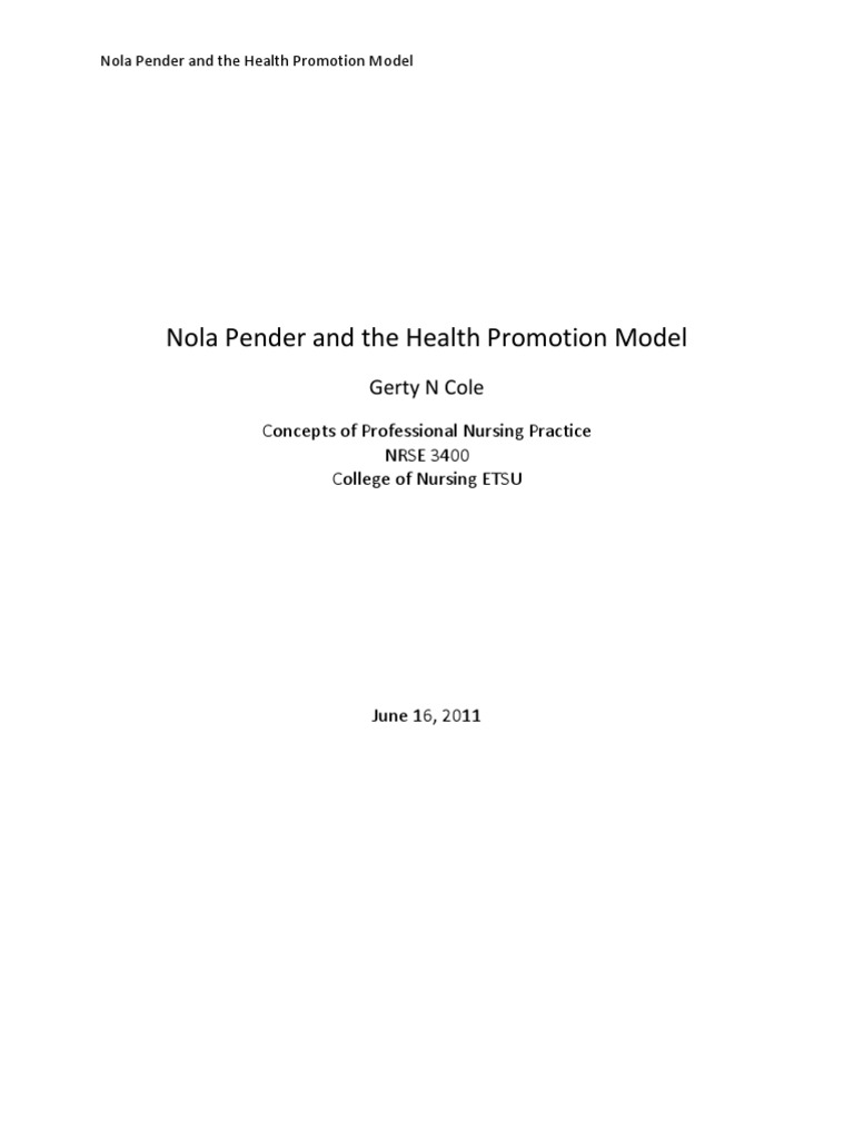 Nola Pender's Health Promotion Model | PDF | Health Promotion | Behavior