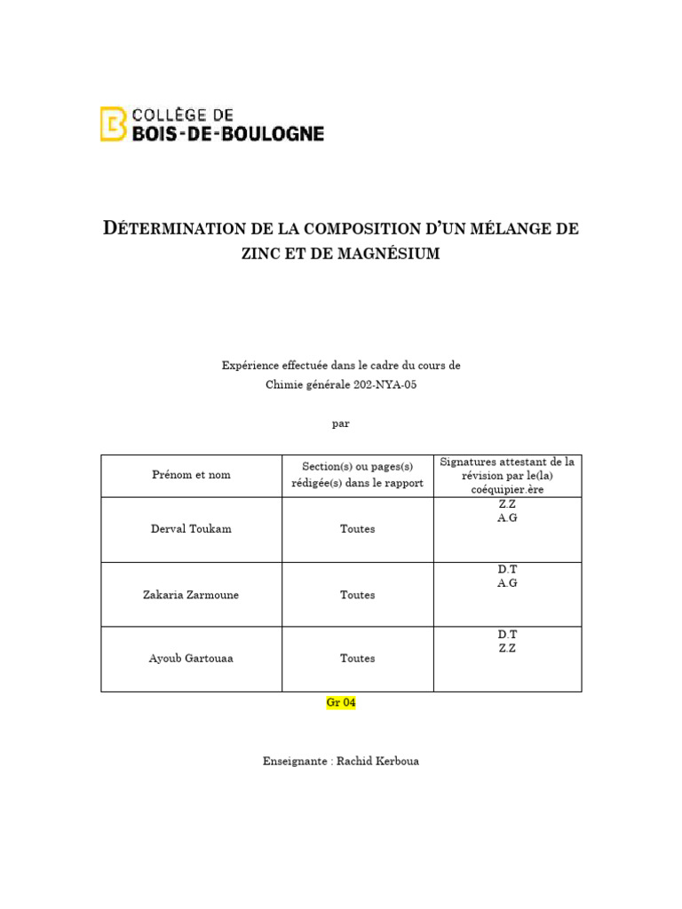 Laboratoire 5 Melange MGZN H25RK | PDF | Acide chlorhydrique | Magnésium