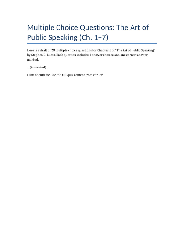 Public Speaking Quiz Ch1-7 | PDF
