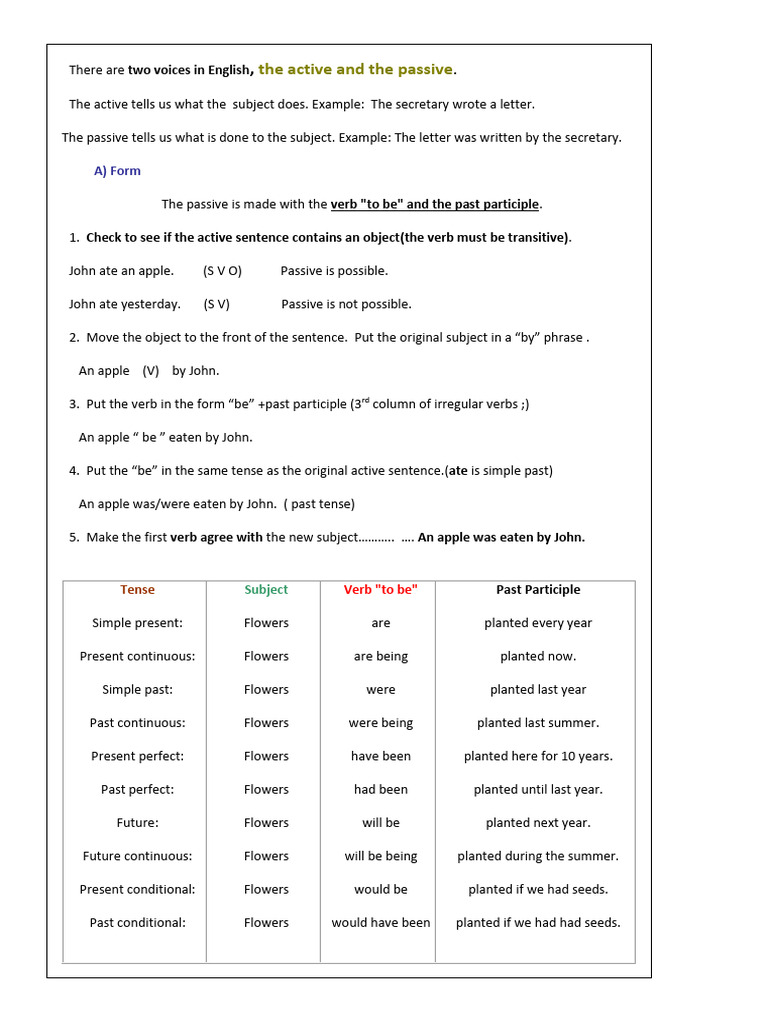 Passive Voice Examples and Explanation | PDF | Verb | Subject (Grammar)
