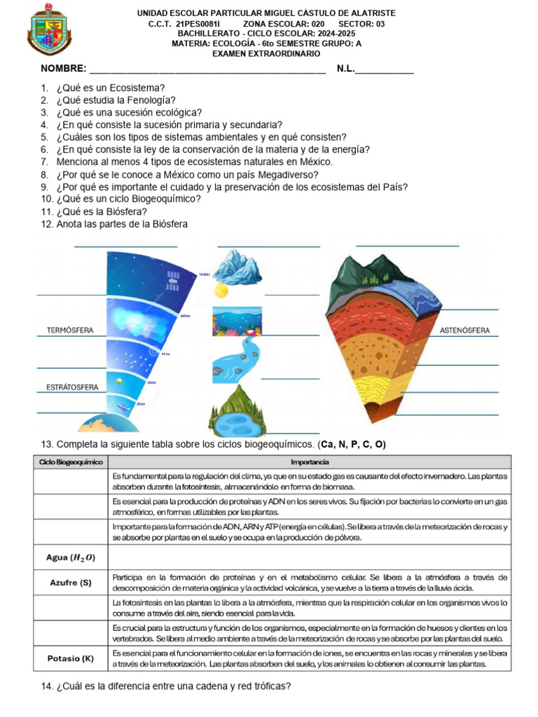 4° Examen Ecología - Extraordinario - Ecosistemas y Flujo de Energía | PDF