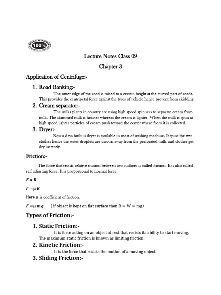 Centrifuge Applications and Friction Types | PDF | Friction | Force
