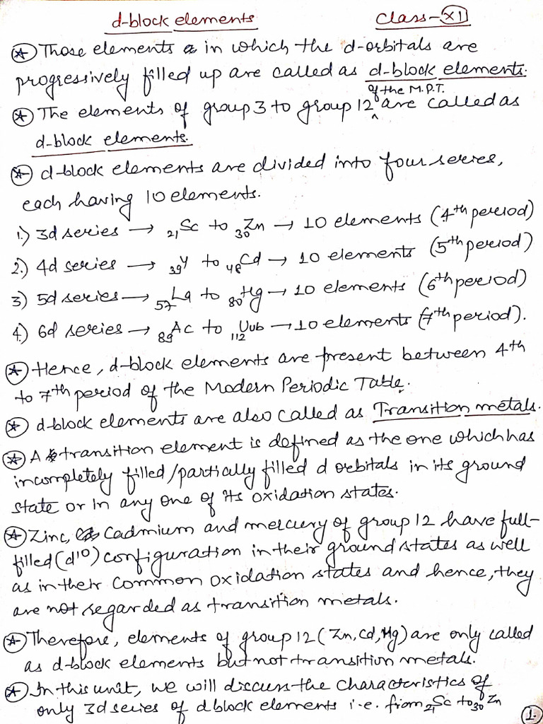D Block Elements 1 | PDF