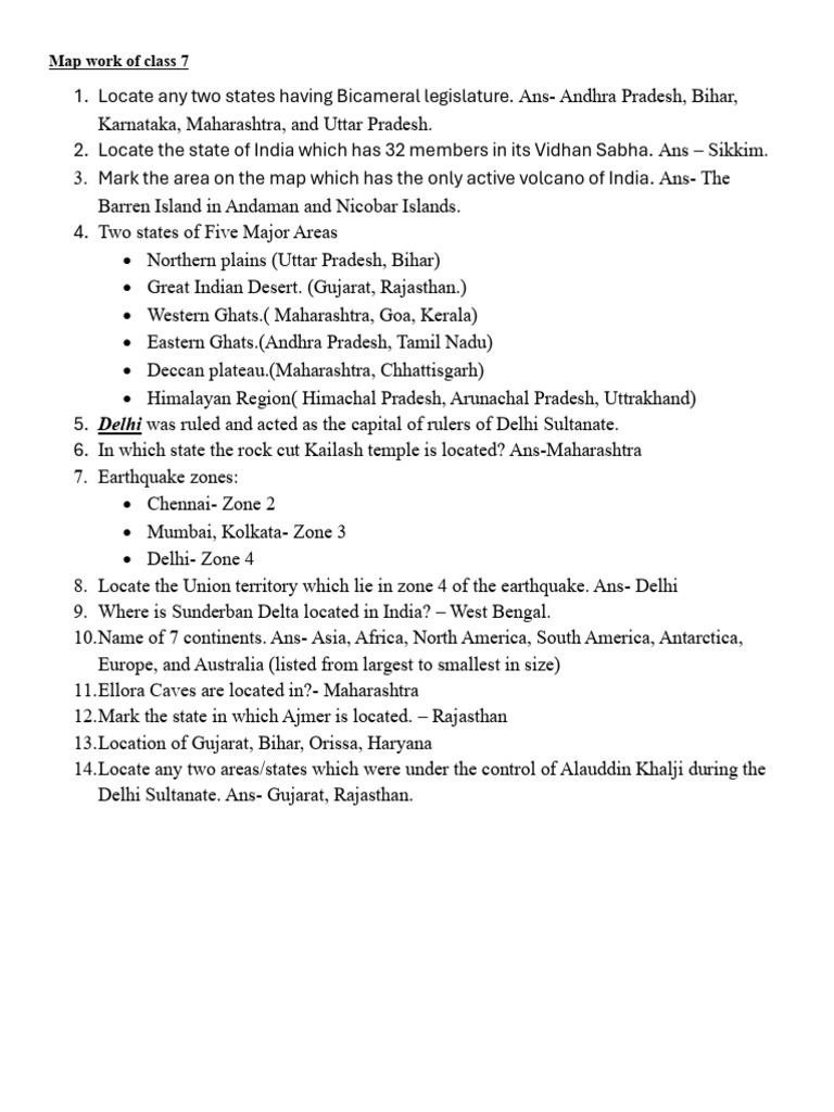 Class 7 Half Yearly Mapwork | PDF