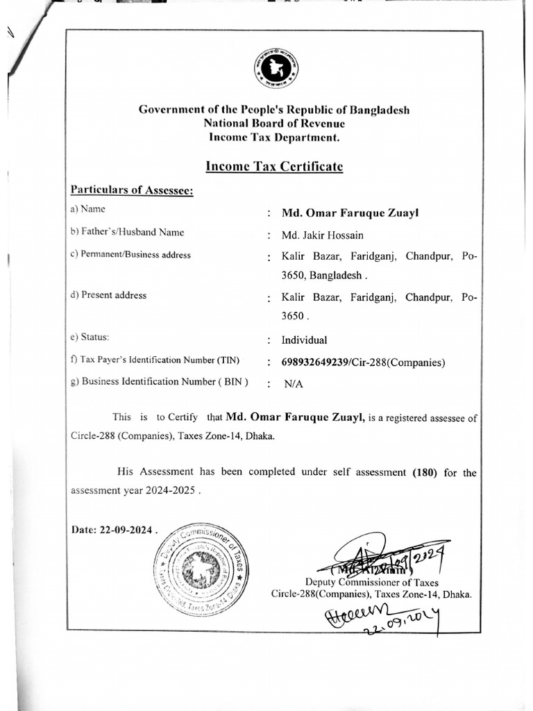 Tax Certificate | PDF