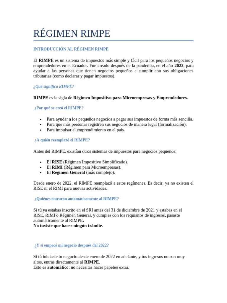 Guía Completa del Régimen RIMPE en Ecuador | PDF | Impuestos | Impuesto ...