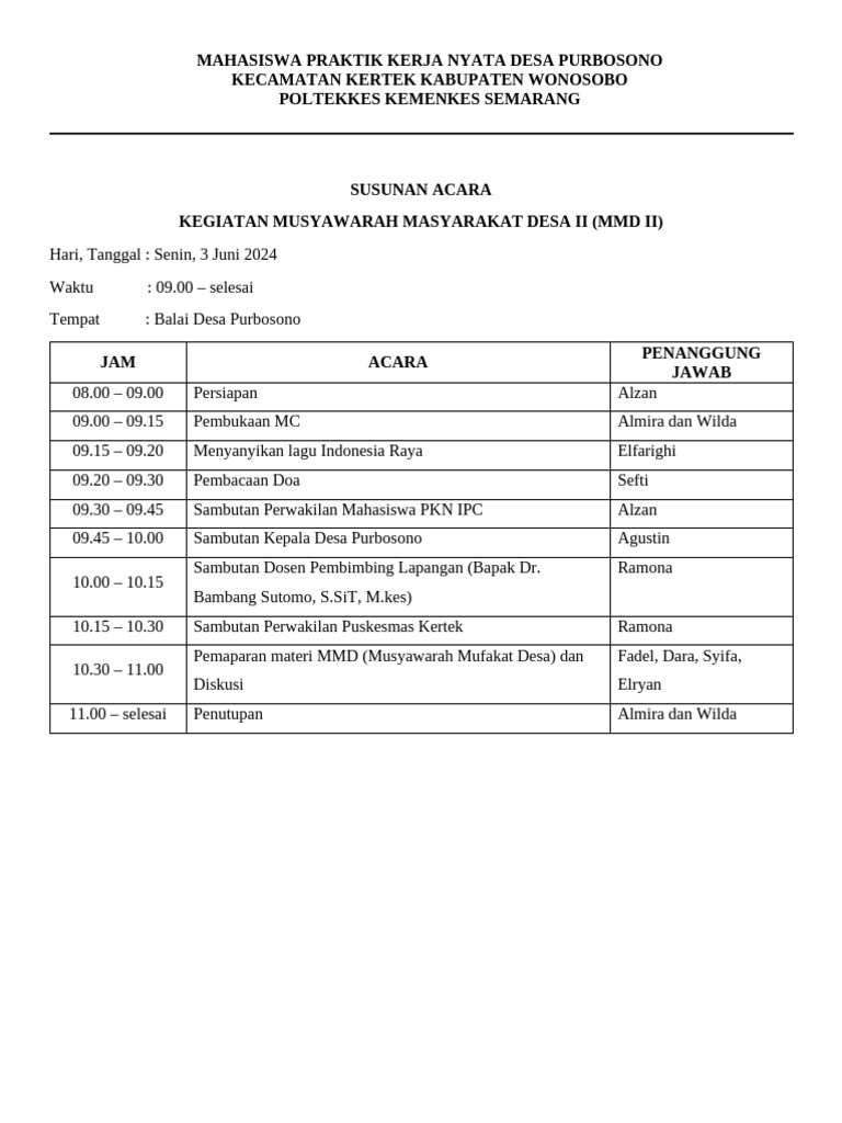 Susunan Acara MMD 2 | PDF