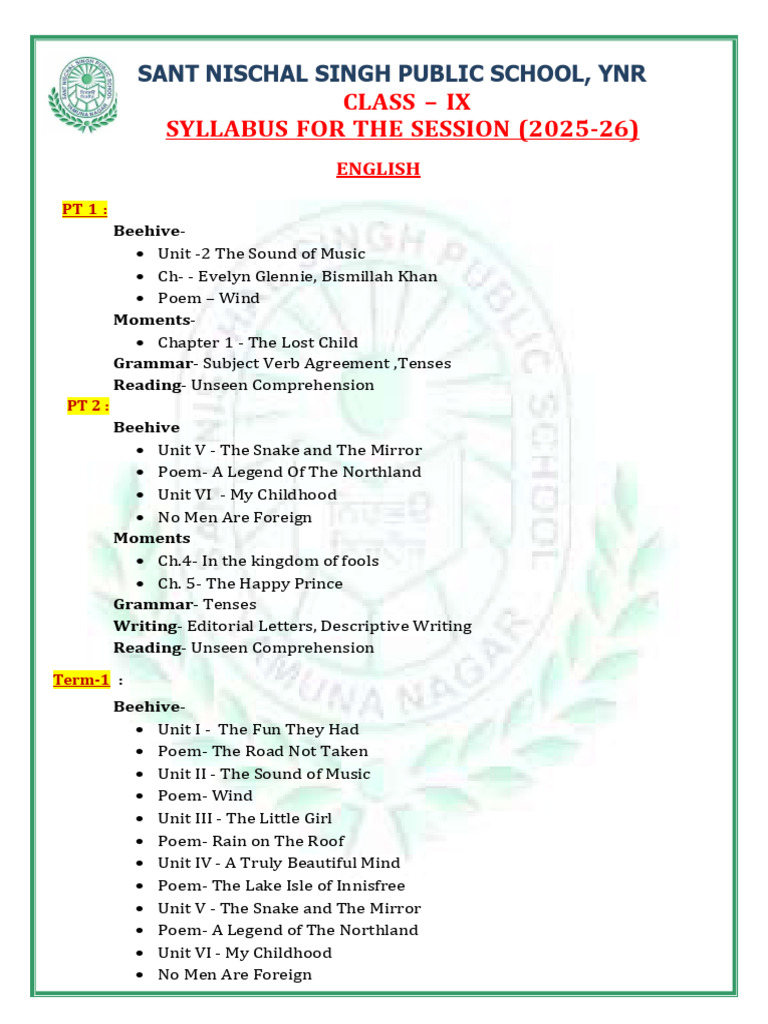 Class IX Syllabus 2025-26 Overview | PDF | Geometry | Equations