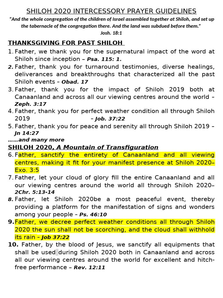 Shiloh 2020 Prayer Guidelines | PDF | Systematic Theology | Theology