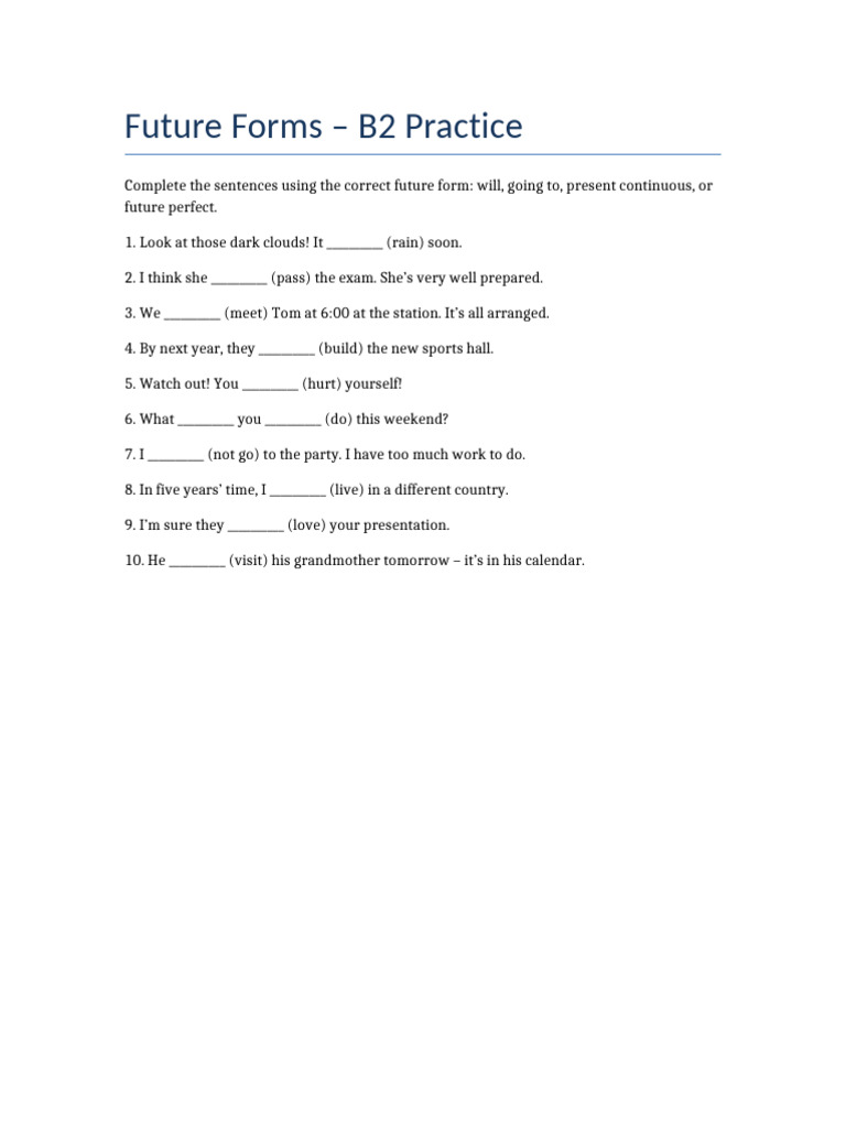 B2 Future Forms Practice Exercises | PDF