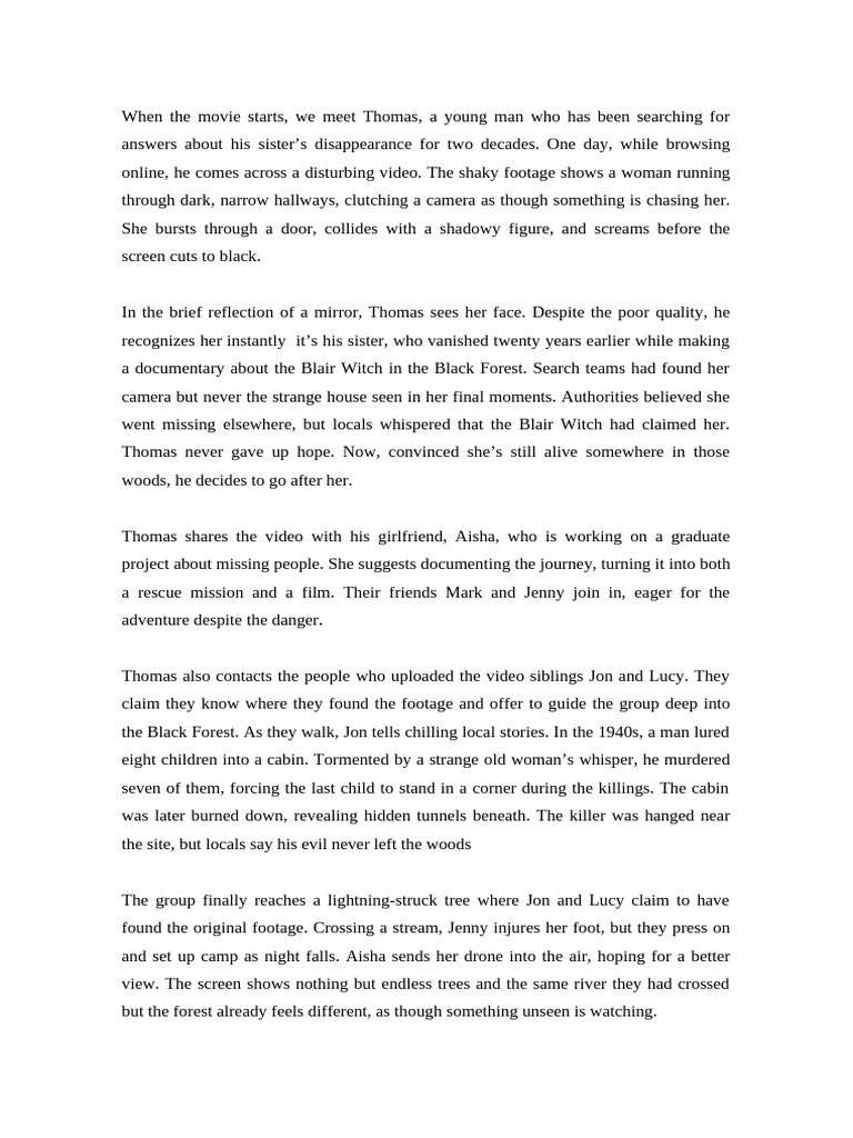 Updated Script of The MOvie Blair Witch 2016 Synopsis | PDF