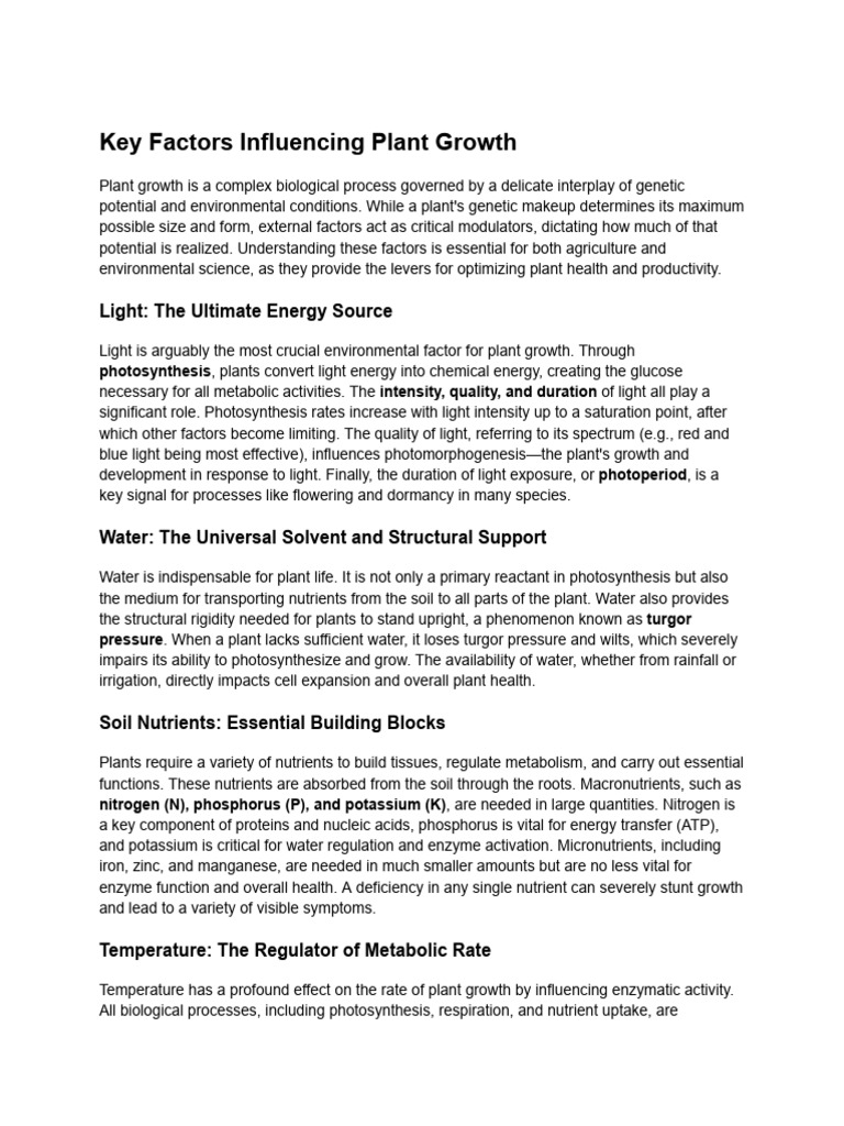 Key Factors for Optimal Plant Growth | PDF | Plant Nutrition | Plant ...