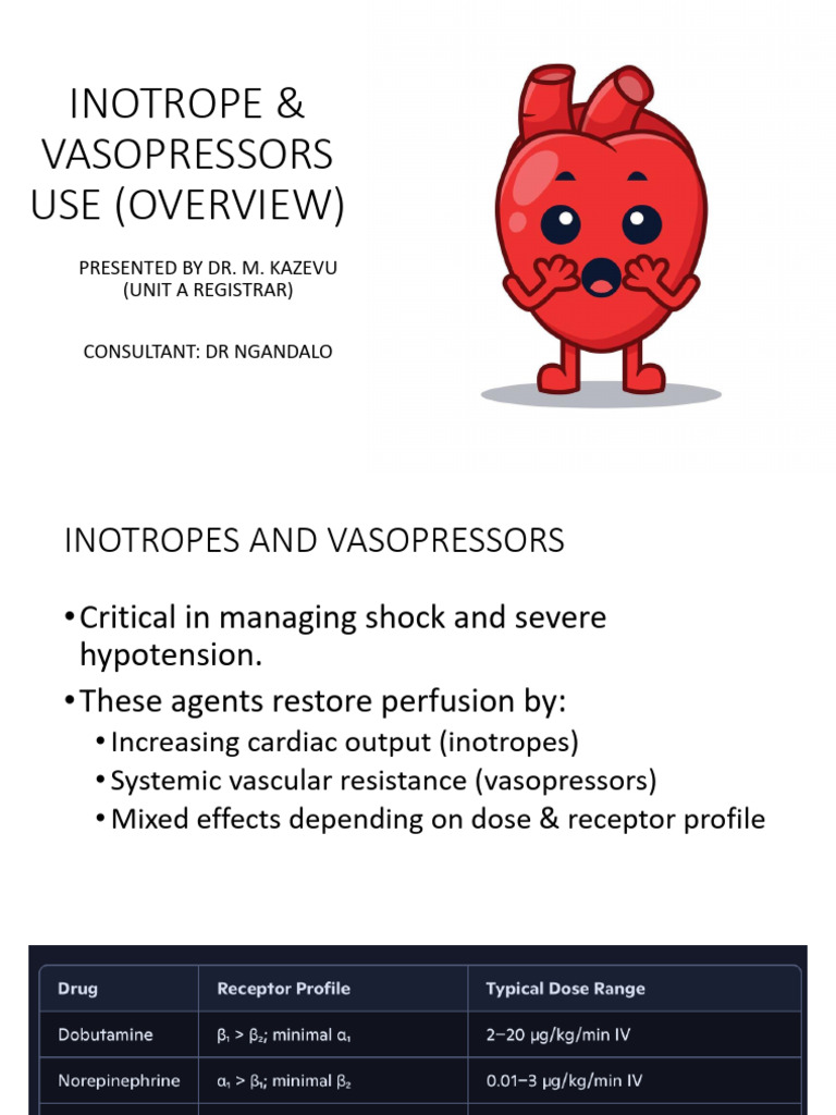 Inotropes and Vasopressors Overview | PDF | Shock (Circulatory) | Heart