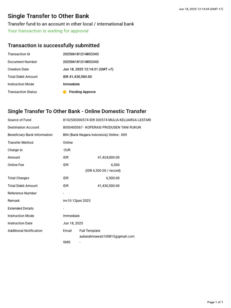 Single Transfer To Other Bank | PDF