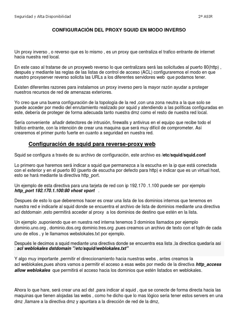 Configuración de Proxy Inverso con Squid | PDF | Servidor proxy | sistema de nombres de dominio