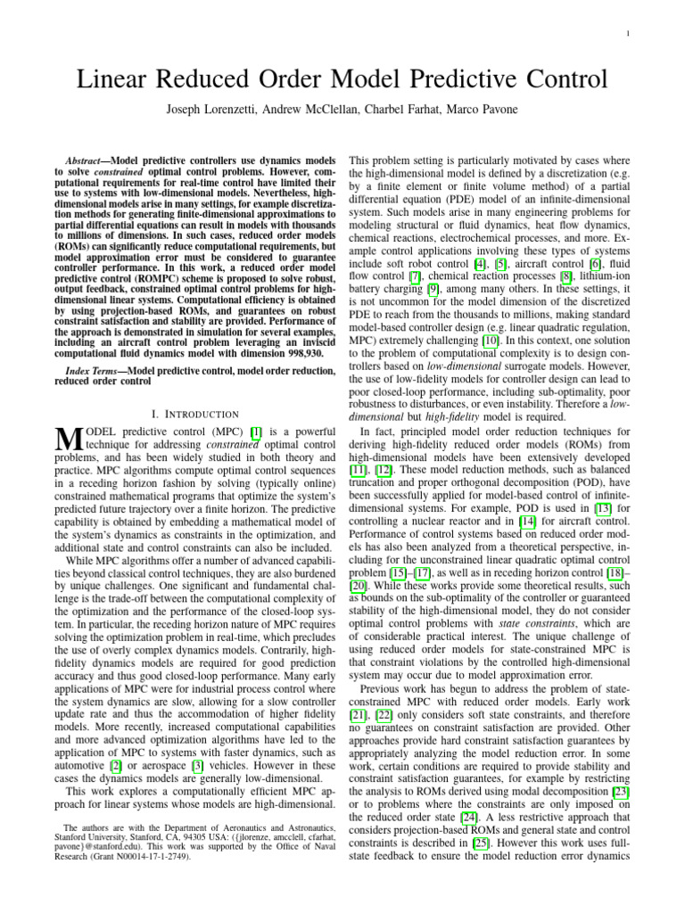 Lorenzetti и др. - 2022 - Linear Reduced-Order Model Predictive Control | PDF | Applied ...