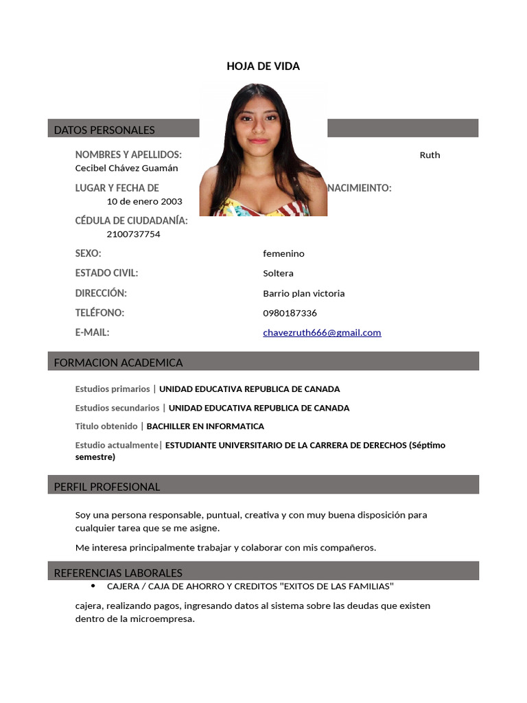 Hoja de Vida Ruth Chavez | PDF