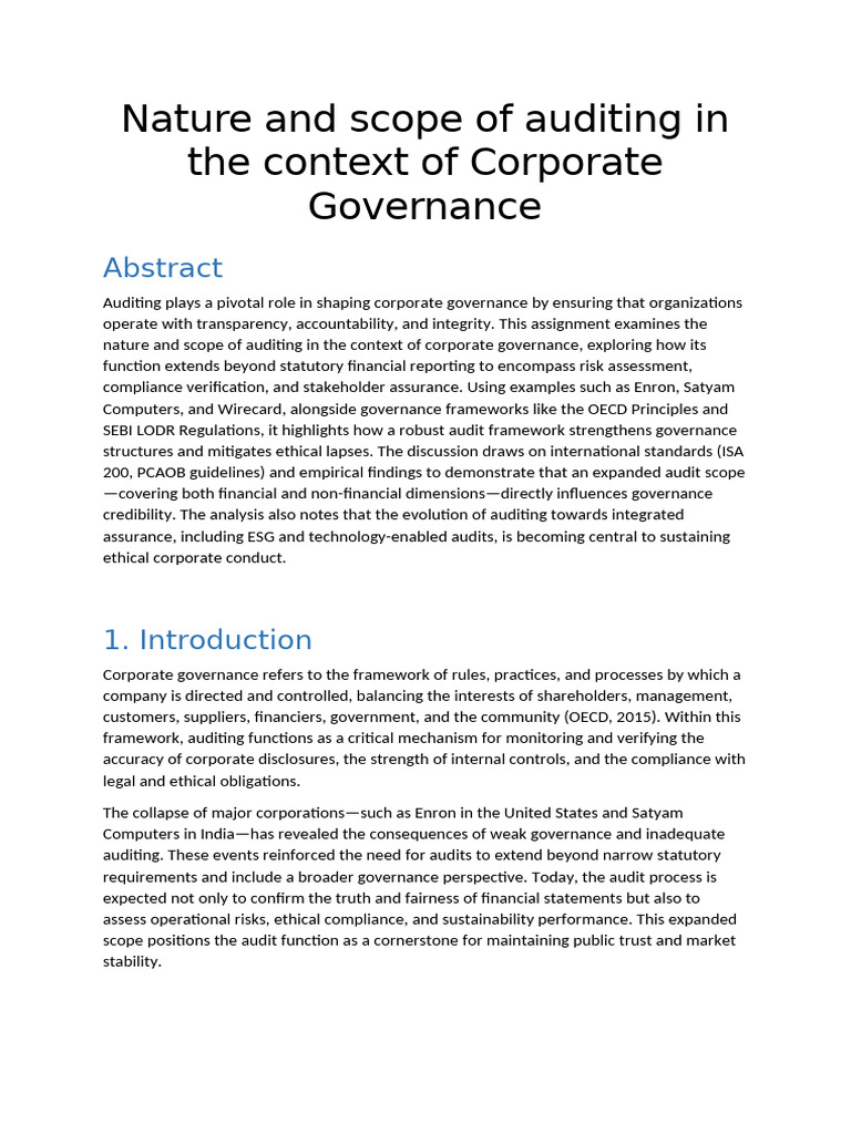 The Nature and of Auditing in The Corporate Governance | PDF | Audit ...