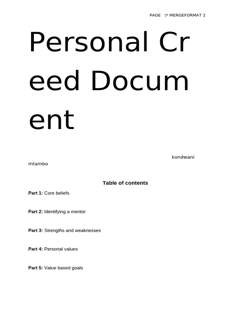 My Personal Creed Document | PDF | Mentorship | Love