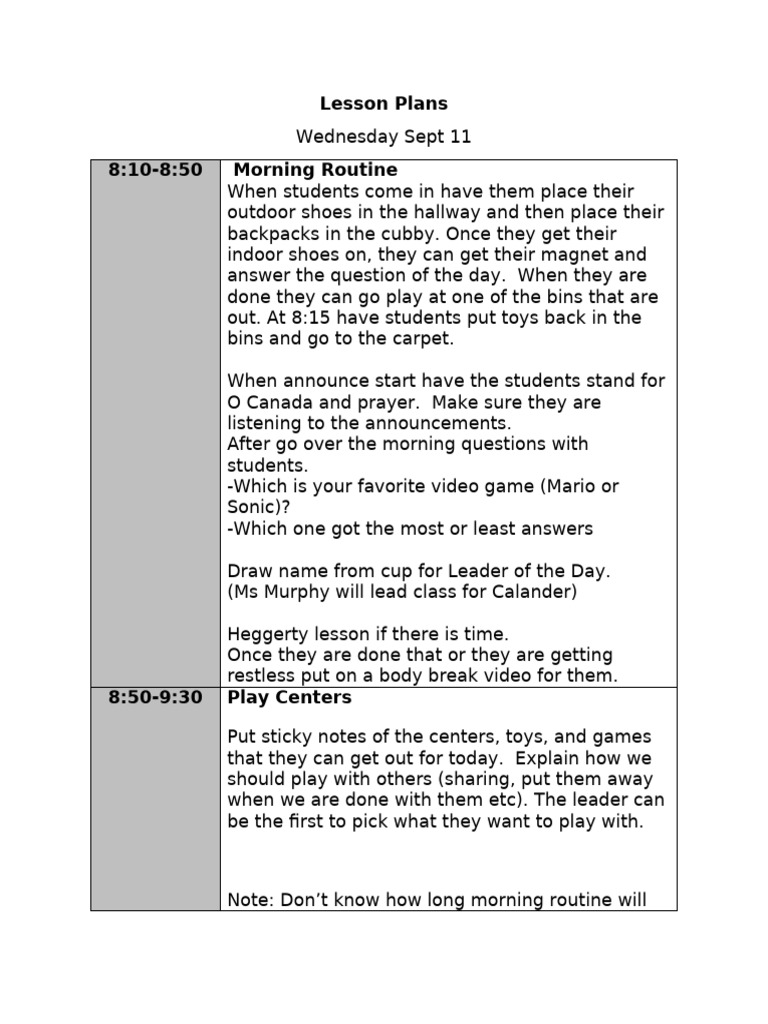 Daily Lesson Plan for September 11 | PDF