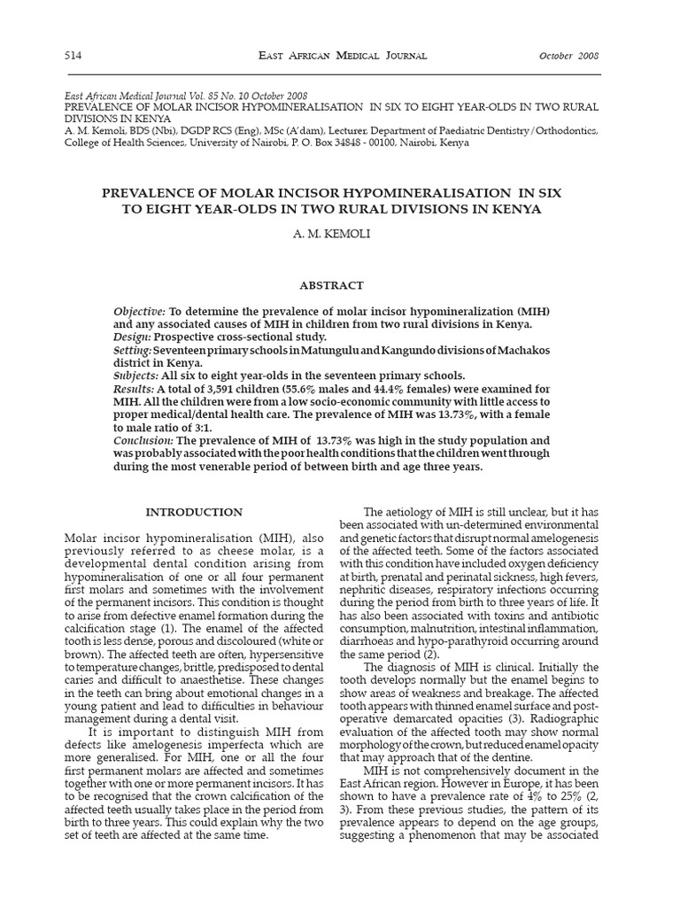 Prevalence of Molar Incisor Hypom | PDF | Human Tooth | Tooth Enamel