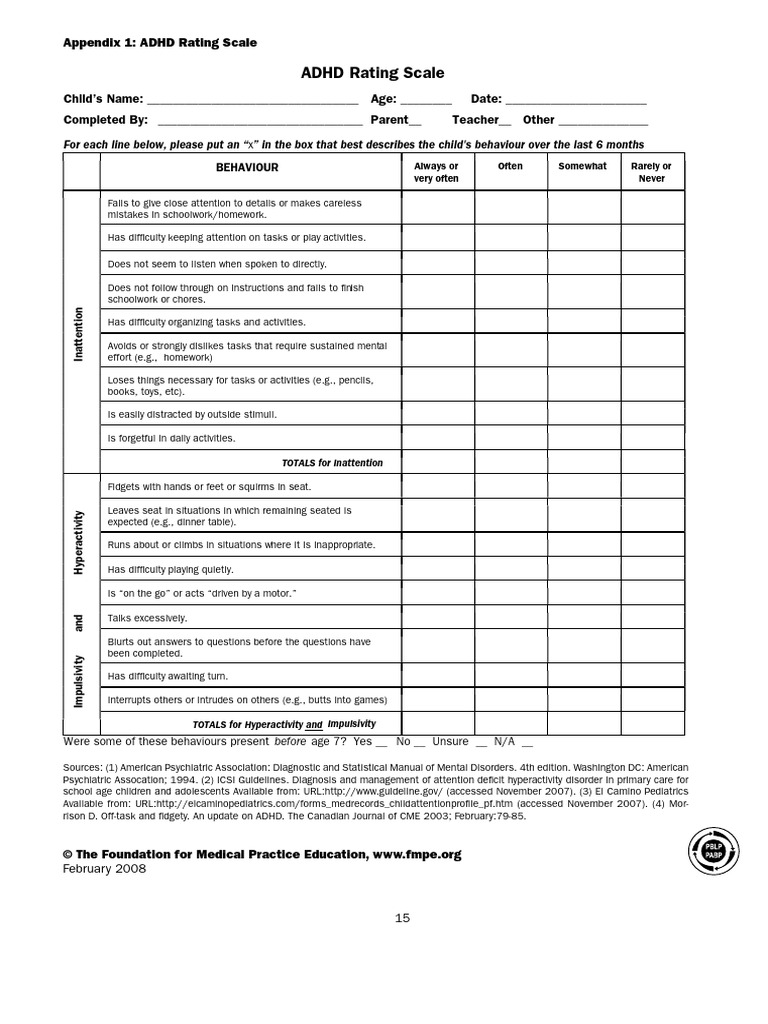 ADHD Rating Scale Statements Only | PDF | Attention Deficit ...