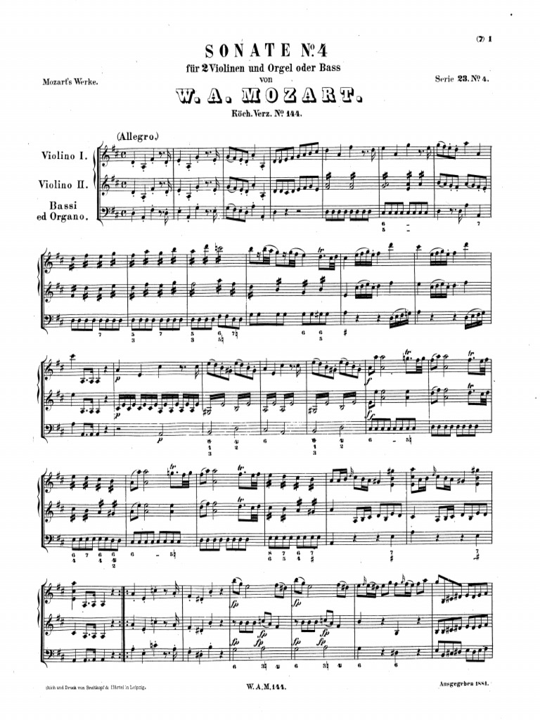 Mozart Church Sonata - 4 KV144 | PDF