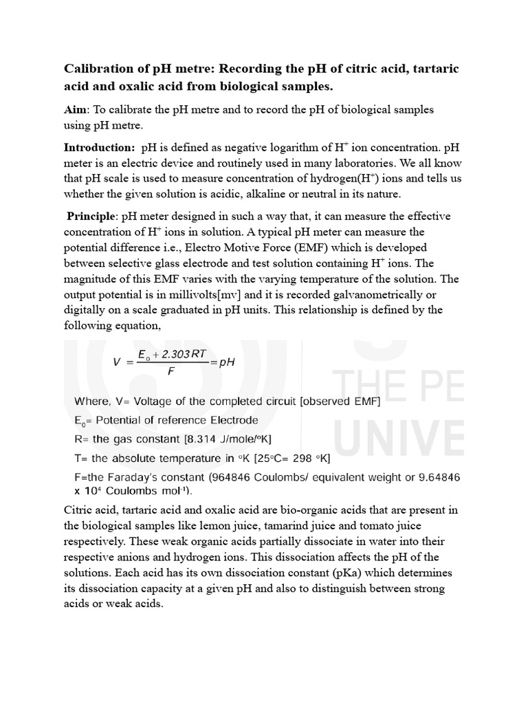 pH Meter Calibration and Sample Analysis | PDF | Ph | Acid