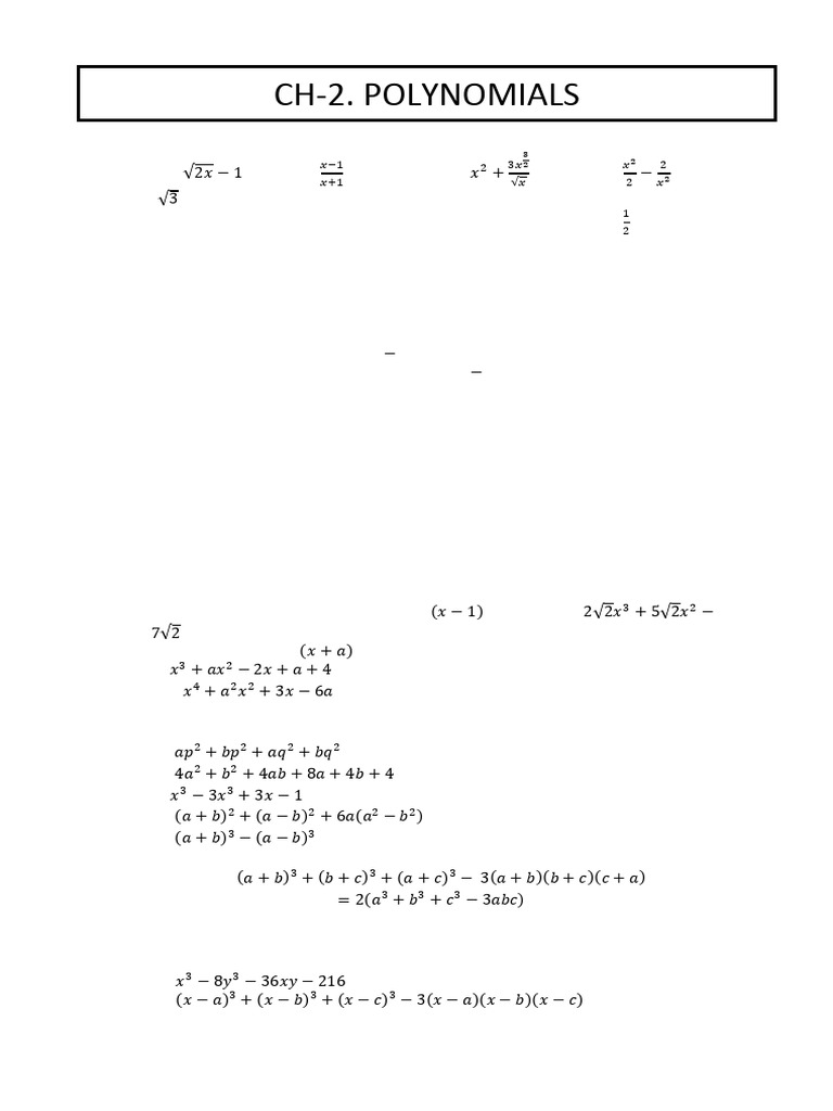 Polynomials Revision Worksheet | PDF | Polynomial | Factorization