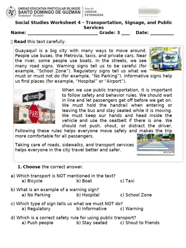 Worksheet 4 Transportation, Signage, and Public Services | PDF ...