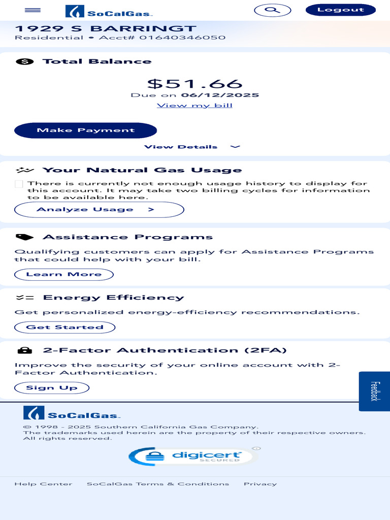 Home Account Details SoCalGas My Account | PDF
