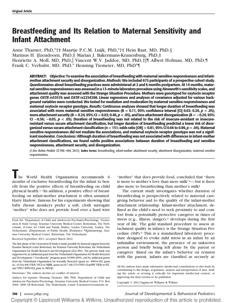 Breastfeeding and Its Relation To Maternal Sensitivity and Infant ...