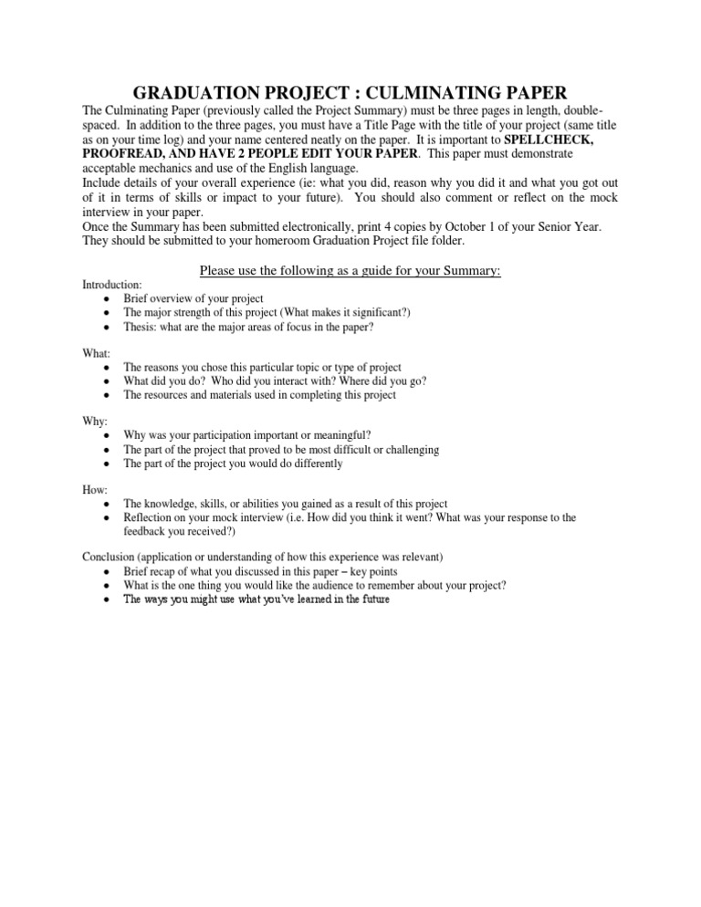 Graduation Project Culminating Paper Guide | PDF