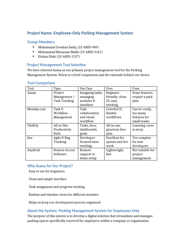 Parking Management System Assignment | PDF | Project Management | Software