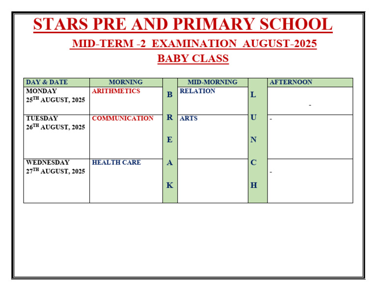 Baby Class Timetable August-1 | PDF
